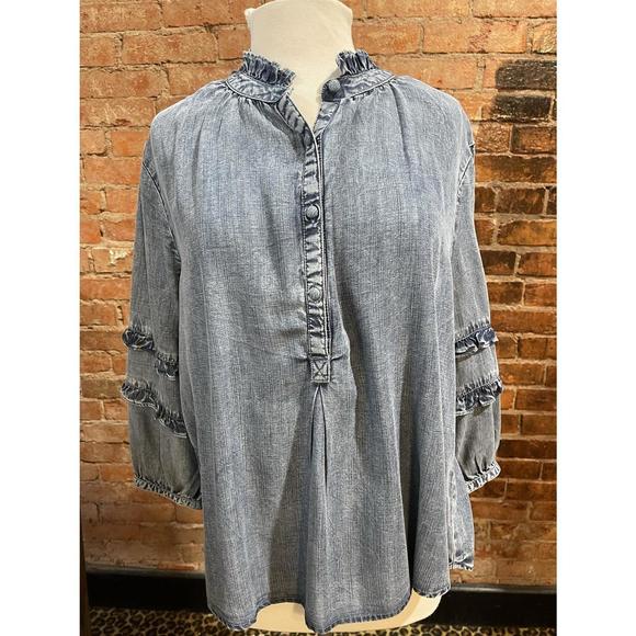 ivy jane | Tops | New Ivy Jane Double Ruffle Sleeve Denim Top In Denim ...
